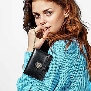 Travelambo Rfid Wallet Women Leather Bifold Compact Small Wallet for Women (Black)