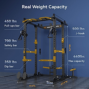 Sportsroyals Power Cage, Multi-Function Power Rack with Adjustable Cable Crossover System and More Training Attachment, Weight Cage for Home Gym