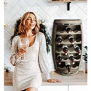 CoTa Global Modern Alexander Wall Mounted Wine Rack - 18 Wine Bottles Freestanding Wooden Barrel Wine Holder, Hanging Bottle Rack or Floor Stand, Wine Storage Shelf Organizer for Wine Bar, Home Décor