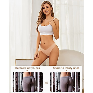 Adorel Women's Thong Underwear Seamless No Show Low Rise Panties Pack of 6 Nude Thongs S