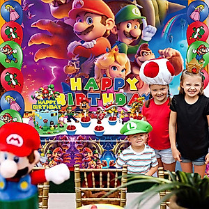 52Pcs Mari Party Cake Topper Cupcake Toppers Banner Swirl Hangings Balloons Supplies Boys Birthday Video Game Decor