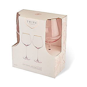 TWINE Rose Red Wine Glasses, Gold Rimmed Pink Tinted Crystal Wine Glass Set, Stemmed Wine Glasses, Set of 2, 20 Ounces