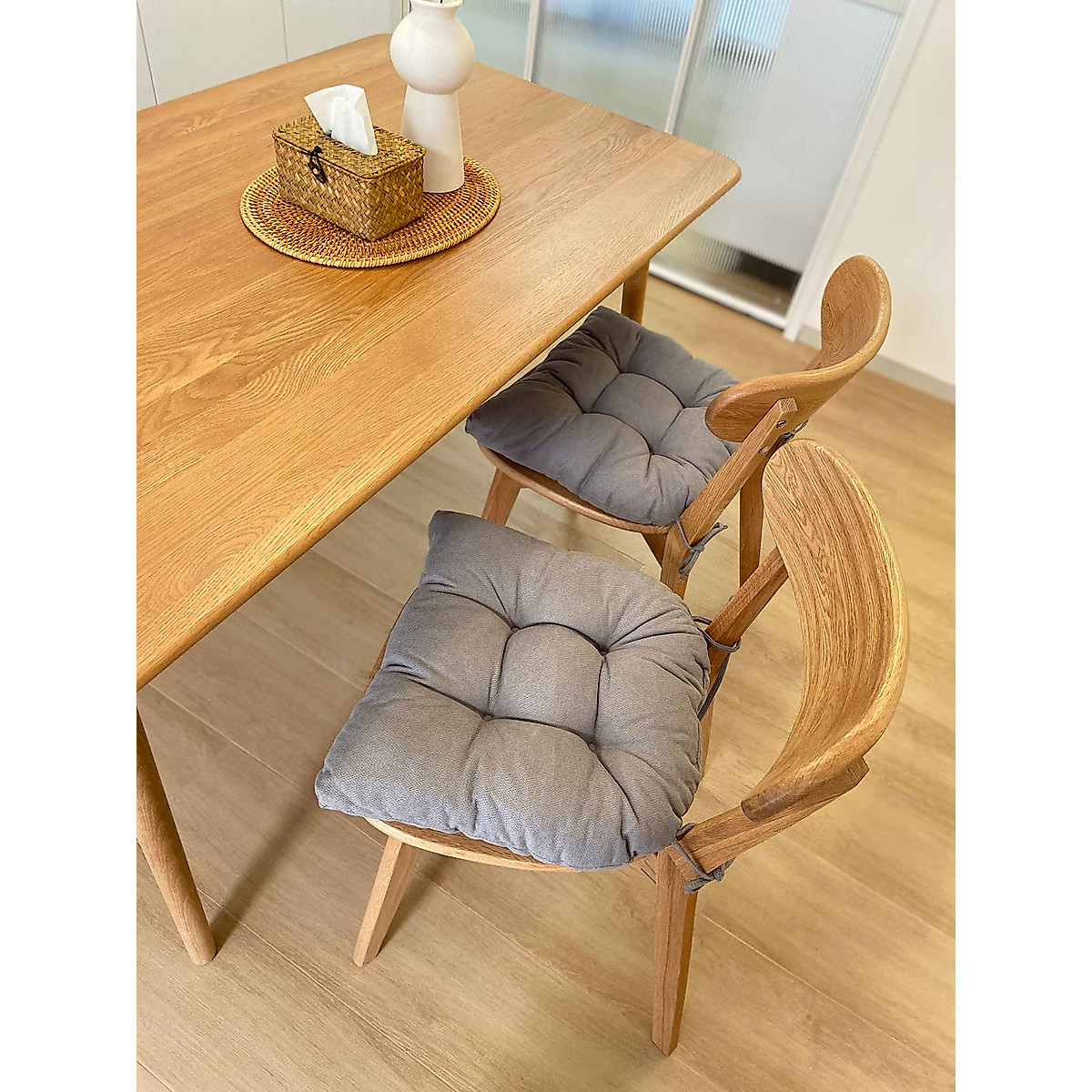 JAMPAYANG Chair Cushion, 4 Pack Chair Cushions for Dining Chairs, Chair Pads and Mat with Ties for Indoor Kitchen Seat and Desk (4 Count - 17 x 16 in, Light Grey)