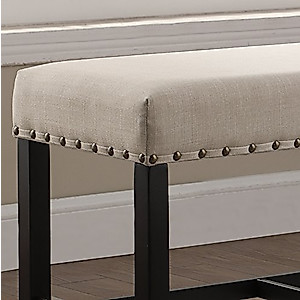 Roundhill Furniture Biony Fabric Counter Height Dining Bench with Nailhead Trim, Tan