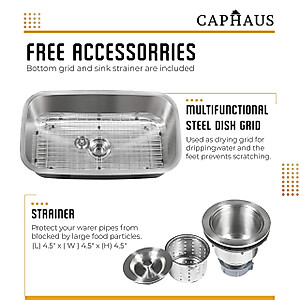 CAPHAUS Undermount Single or Double Bowl 16 Gauge Stainless Steel Kitchen Sink, Mutiple Choices for 30-inch, 31-inch, 32-inch, w/Drain Strainer and Bottom Grid