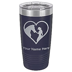 LaserGram 20oz Vacuum Insulated Tumbler Mug, Horse Cowgirl Heart, Personalized Engraving Included (Navy Blue)