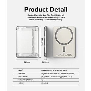 Ringke Magnetic Side Slot Card Holder for Phone Case, Business Card Holder for Back of Phone, ID Credit Card Wallet Compatible with Magsafe, and iPhone 14, 13, 12, Pro Max Mini - Clear Mist