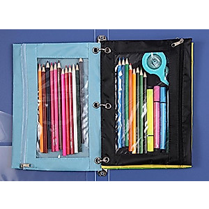 Wodison 18-Packs 3 Ring Pencil Pouch with Clear Window School Classroom Binder Pocket Case Office Stationery Bag Blue