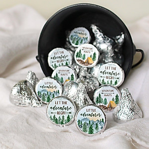 Little Adventurer Baby Shower Chocolate Kisses Candy Stickers - Wilderness Adventure Themed Party Favor Stickers - 180 Labels