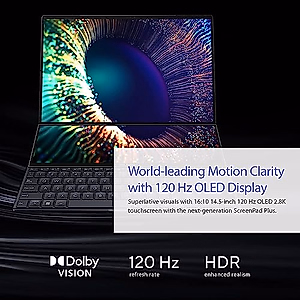 ASUS Zenbook Pro Duo Laptop, 14.5" OLED WQ+ Touchscreen, Intel Core i9-12900H, NVIDIA RTX 3050Ti, 32GB DDR5 RAM, 1TB PCIe SSD, Webcam, Wi-Fi 6, Windows 11 Home