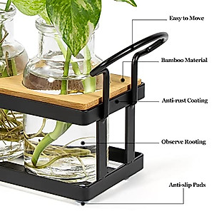 THYGIFTREE Plant Propagation Stations with Metal Stand, Tabletop Plant Terrarium for Propagating Hydroponic, Retro Glass Planter Flower Vase Home Kitchen Office Decor, Plant Lover Gifts, 5 Jars