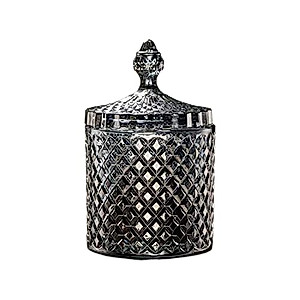 CLOVERHOME Colorful Home Decorative Jar  Qtips Holder Dispenser Glass Storage Container Bathroom Counter Vanity Organizer for Bath Salts/Swabs/Rounds Makeup Sponges Toothpick Jewelry(Black Silver,L)