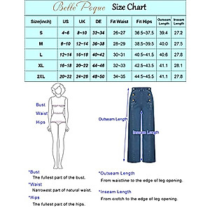 Belle Poque Women Denim Pants White Wide Leg Stretch High Waisted Dressy Pants Trousers with Pockets White Size 12 Size 14