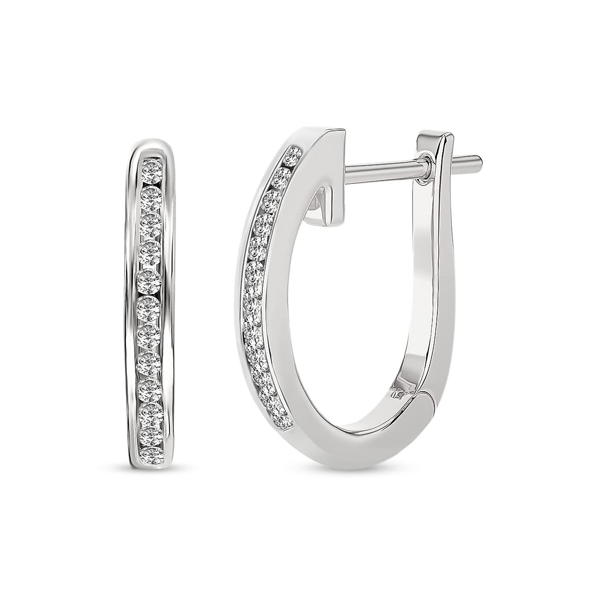 1/4 Carat | 10K White Gold | Natural Diamond Huggie Hoop Earrings | Round Shape Pave Setting Tanache Earrings | H-I Color, I2-I3 Clarity