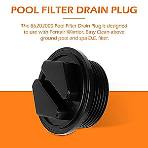POOLOOP 86202000 1-1/2'' Pool Filter Drain Plug with O-Ring Replacement for Pentair EasyClean, FNS Plus, Warrior Pool & Spa D.E. Filters (1 Pack), Black