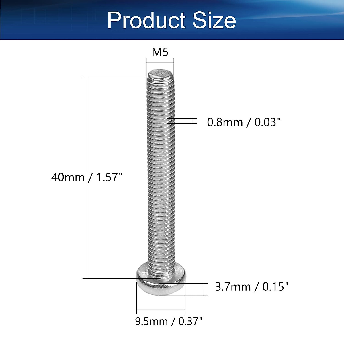 Yinpecly M5 x 40mm Machine Screws Pan Phillips Cross Head Screw 304 Stainless Steel Fasteners Bolts Silver Gray 10Pcs