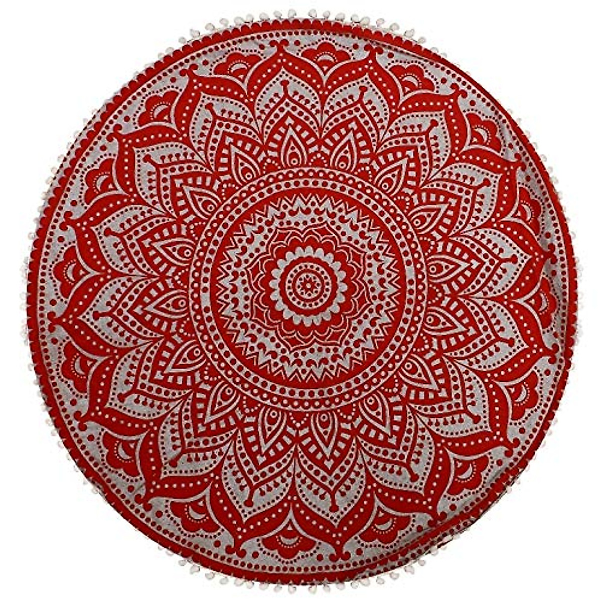 Maviss Home Floor Decor Round Mandala Pouf Cover | Floor Yoga Pillows Cover | Round Bohemian Meditation Cushion Cover | Round Pouf Cover | 32 Inch 80 cm Approx; Red Silver