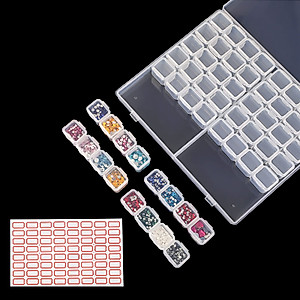 56 Slots Diamond Painting Storage Containers, 56 Grids 5D Diamond Embroidery Accessories Tools, Plastic Bead Organizer with Label Stickers for DIY Sewing, Art Craft, Nail Diamonds, Bead Storage