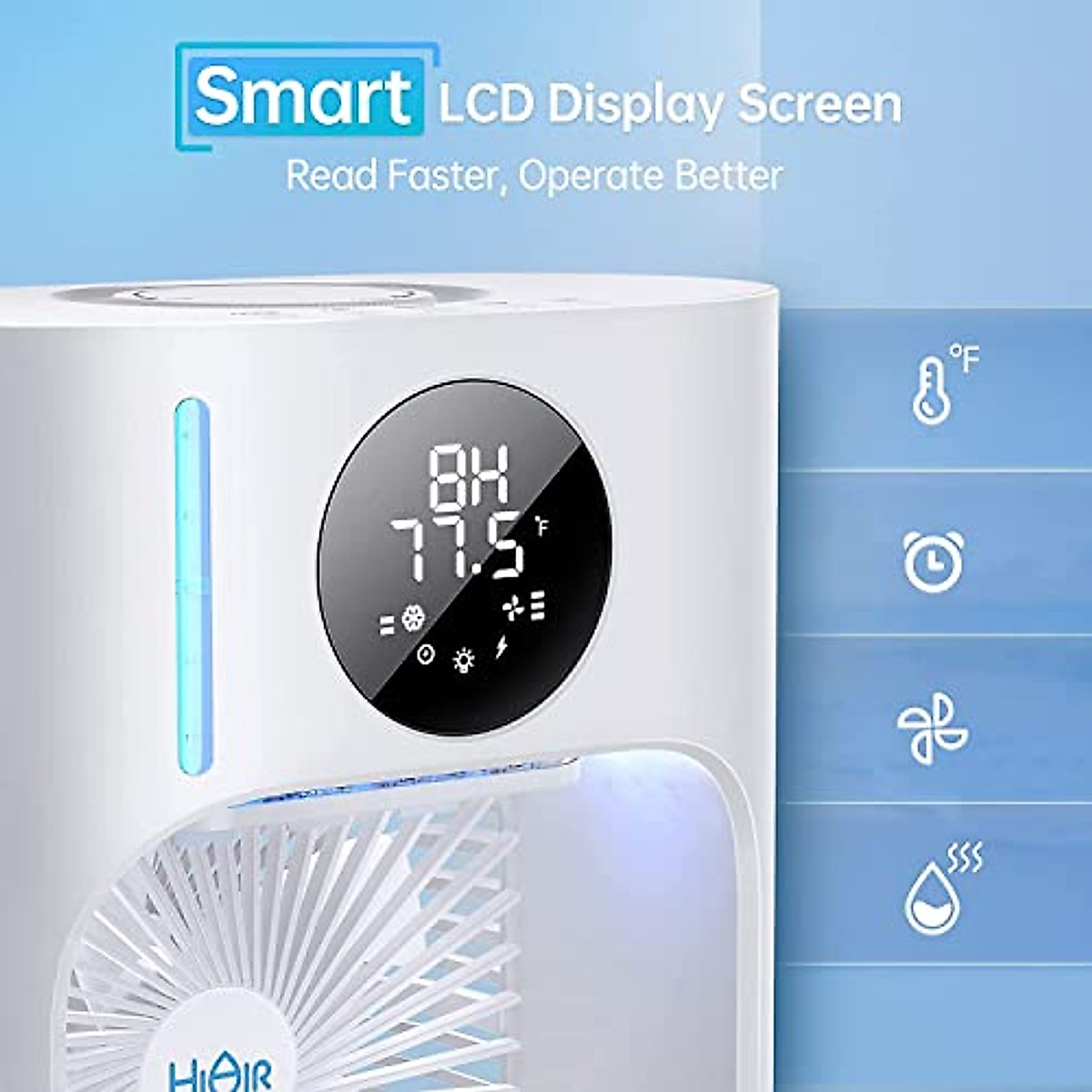 Portable Air Cooler Fan - HiAir Desktop Air Cooling Fan Evaporative Air Cooler, 3S Fast Cooling & Super Quiet, Bedroom Cooler with Large Water Capacity, Easy Use Mini Air Conditioner for Home Bedside