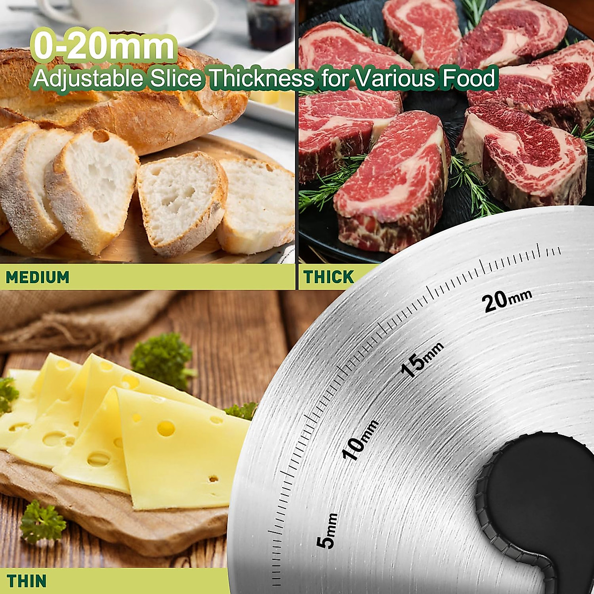 Meat Slicer,CUSIMAX Electric Deli Meat Cheese Food Slicer with Removable Food Carriage,2 Removable 7.5''Stainless Steel Blades,1-20mm Adjustable Thickness Meat Slicer for Home,Cut Meat,Cheese,Bread
