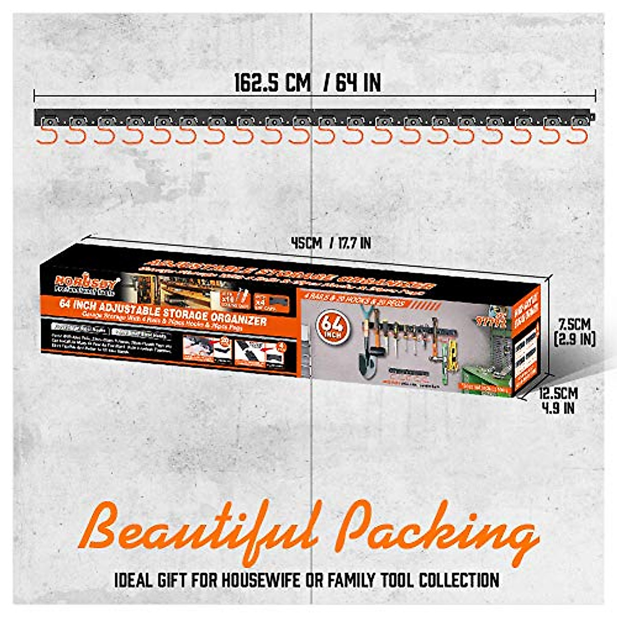 HORUSDY 64 Inch Adjustable Storage System, Wall Mount Tool Organizer, Tool Hangers for Mop and Broom Holder Shovel, Rake, Broom, Mop Holder, Etc.