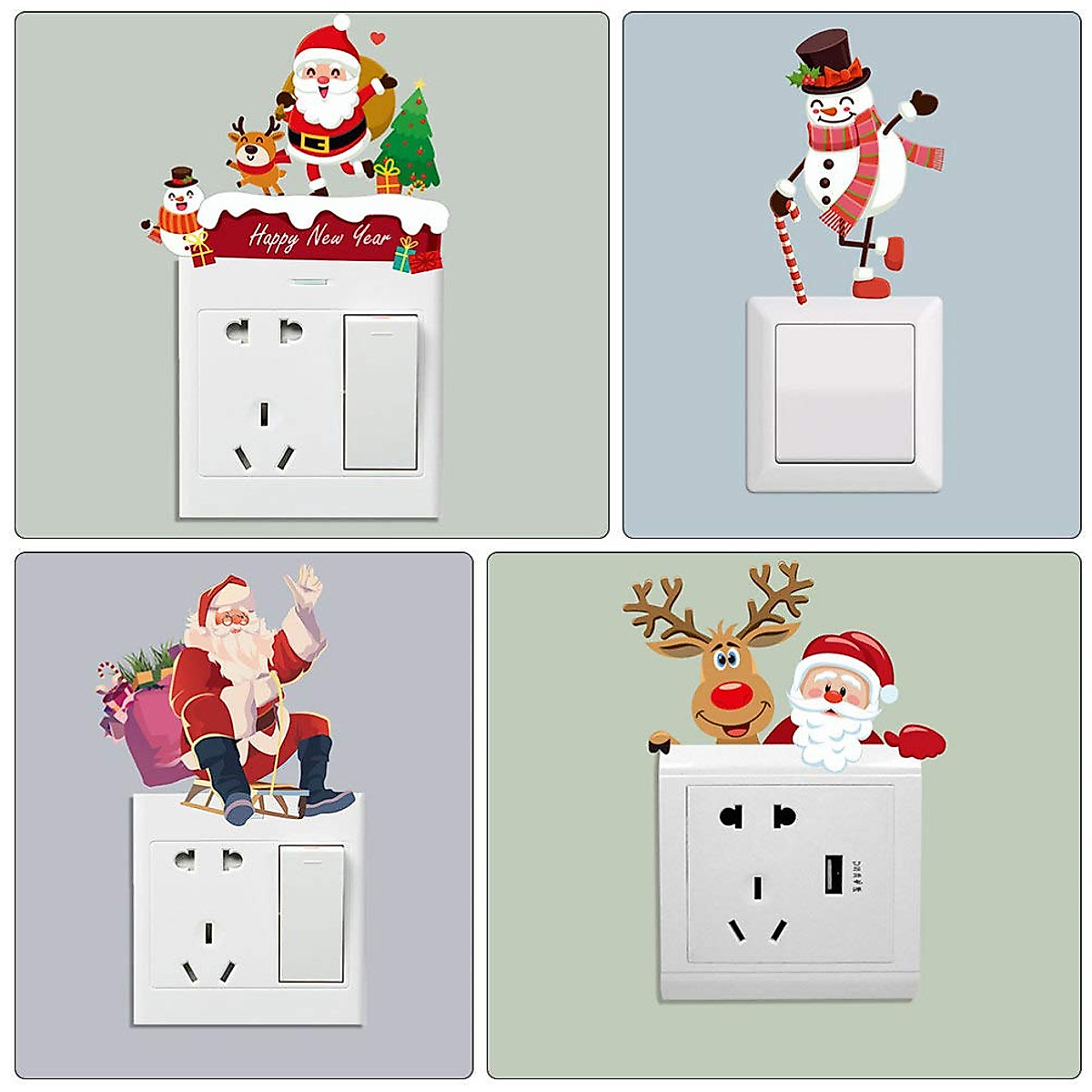 ABOOFAN Christmas Light Switch Sticker Removable Wall Decal for Christmas Home Party Decoration 4Pcs