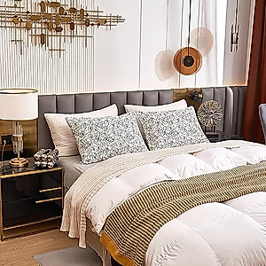 ECOCOTT 2 Pack Pillowcase Standard Size with White & Black Floral Pillow Cases Set, 100% Cotton Standard Pillow Covers Envelope Closure (Standard, 20"x26")