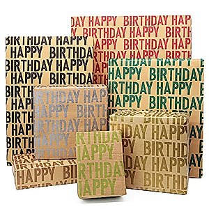Happy Birthday Wrapping Paper For Men Boys Women Adults Kids Girls, Gift Wrapping Paper Recycled Multipack (7 Sheets,20 x 28 inches per sheet,27 Sq.ft. ttl,) W/ 10 Gift Tags Jute Twine Tape Stickers