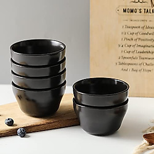 Selamica Ceramic Small Bowls Dessert Bowls 8oz Bouillon Cups for Dessert Soup Dipping Sauce Coffee Cupping Microwave and Dishwasher Safe - Set of 6(Black)