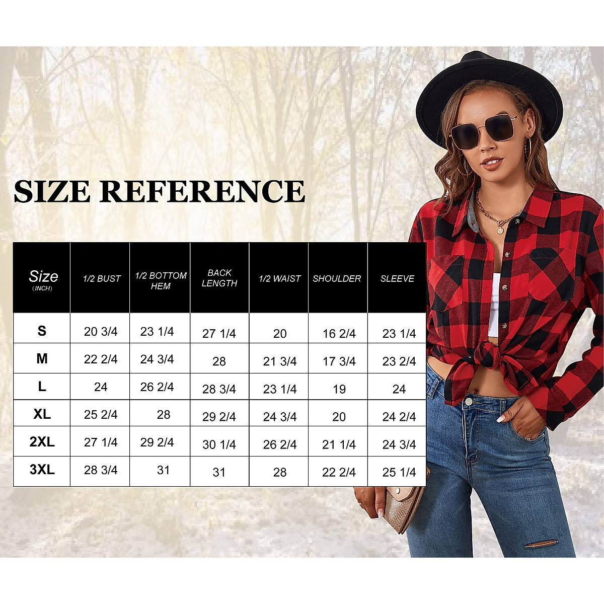 Esabel.C Flannel Shirts for Women Long Sleeve Button Down Plaid Fall Shirt Casual Work Tops,Red/Black,L
