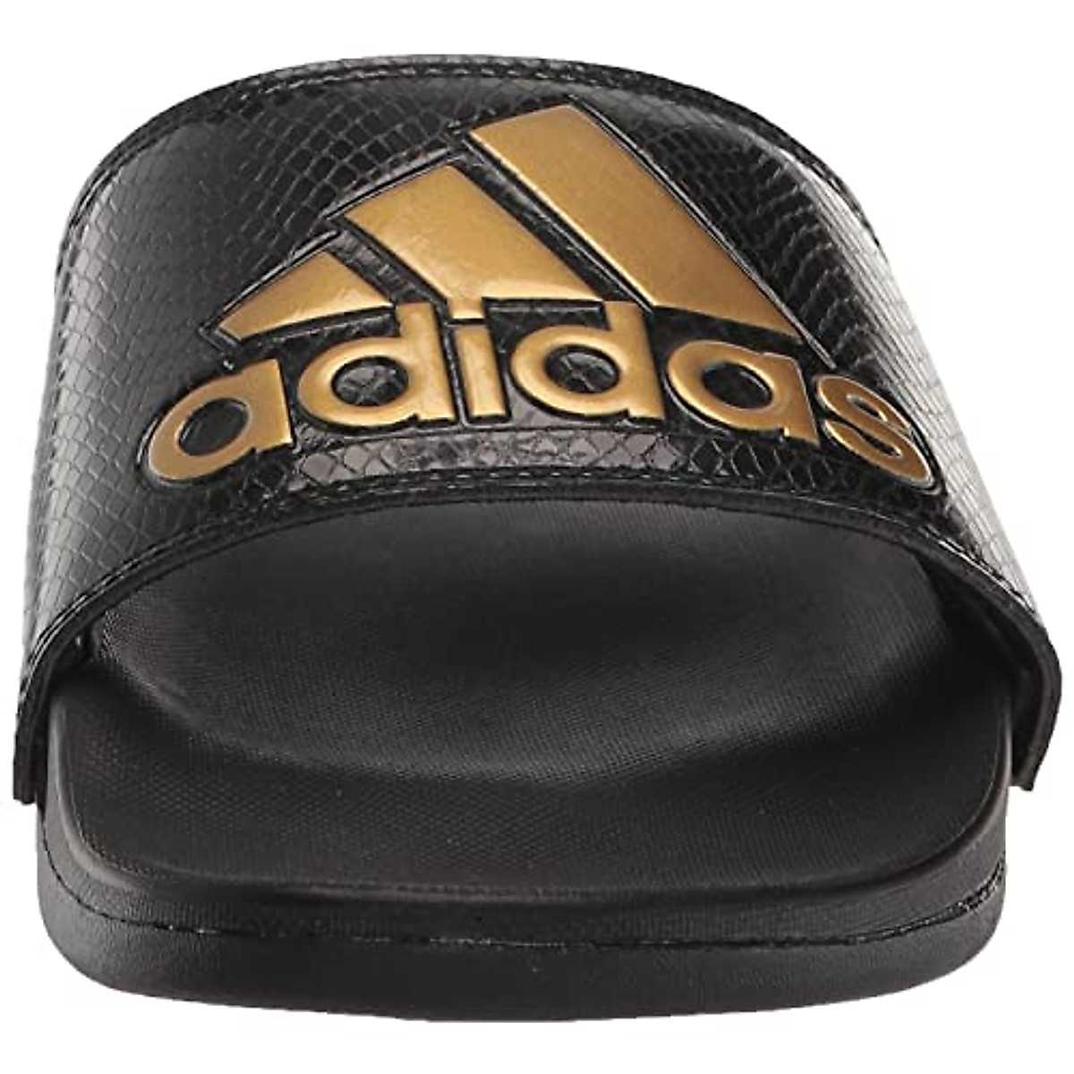 adidas Women's Adilette Comfort Slides Sandal, Black/Gold Metallic/Black, 7