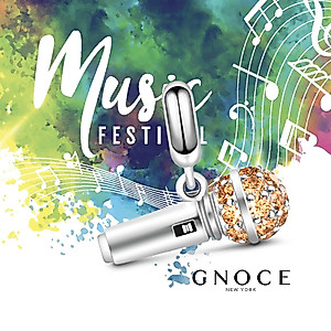 GNOCE Microphone Charm 925 Sterling Silver Singing in Life Mini Microphone with Cubic Zirconia Dangle Charm Pendant for Bracelet/Necklace Jewelry Gift for Women