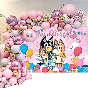 Bluey Birthday Balloons Sets, Dog Cartoon Pink Themed Balloons Decoration Sets Children's Birthday Party Supplies Cutlery Sets