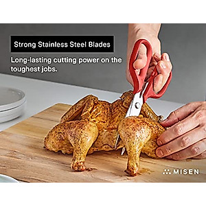 Misen Kitchen Scissors - Multipurpose Kitchen Shears - Heavy Duty Food Scissors - Dishwasher Safe Meat Scissors, Red