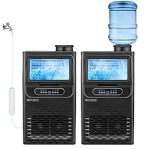 ROVSUN 90LBS/24H Ice Maker Machine with 2 Water Inlets, Freestanding/Countertop Ice Machine with 11lbs Storage Bin, Ice Scoop & Water Filter for Home Office Light Commercial Restaurant Bar Cafe Use