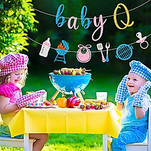 BBQ Baby Shower Glitter Banner Baby Q Party Decorations for Boy Girl Gender Reveal Sign Barbecue Supplies
