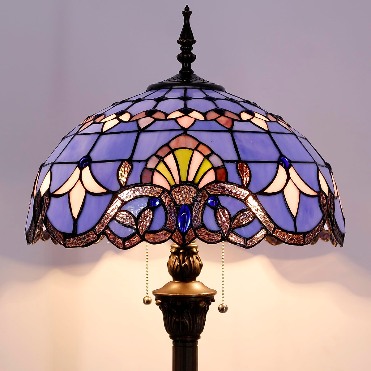 WERFACTORY Tiffany Floor Lamp Blue Purple Baroque Stained Glass Standing Reading Light 16X16X64 Inches Antique Pole Corner Lamp Decor Bedroom Living Room Home Office S003C Series