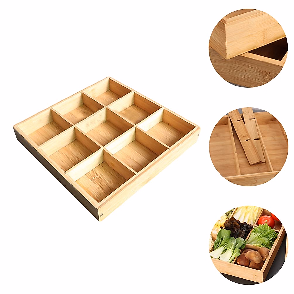 DOITOOL Wooden Dried Fruit Box Jiugongge Multifunction Snack Storage Container Sectional Tray Serving Dish Platter for Wedding Birthday Halloween Party Supplies