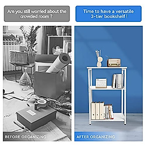 NO MORE TAG 3 Tier End Tables, 3 Shelf Wooden Storage Shelf Small Bedside Table for Office, Premium Wood Coffee Table for Living Room, Kitchen, Home Office, Balcony (White， 1pcs)