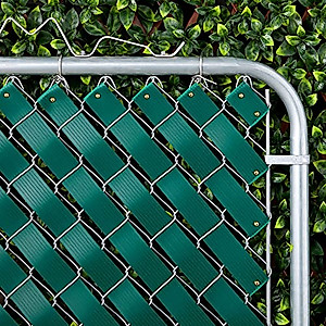 Chain Link Fence Slats, Privacy Screen Covering Tape Roll with Brass Fasteners, Weave Panel Design for Home, School, Business, Stadiums (1.8 in x 246 ft, Green)