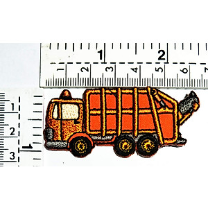 Set 3 Pcs Mini Small Orange Garbage Dump Truck Iron On Patches Cartoon Kids Sew On Appliques Embroidered Patch Badge Decorate Repair Patches for Hats Jackets Shirts Vests Shoes Jeans (21)