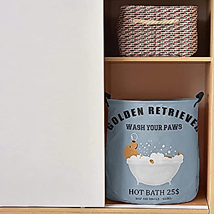 Funny Animal Large Laundry Hamper Collapsible 16.5x17inch, Waterproof Freestanding Clothes Basket with Handles for Kids Room Dorm Storage - Golden Retriever Dog Taking a Shower