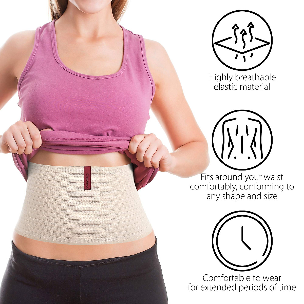 ORTONYX 6.25" Abdominal Binder for Men and Women/Postpartum Post-operative Post-surgery Wrap/Abdomen Navel Umbilical Hernia Support Belt / 524006 Beige S/M
