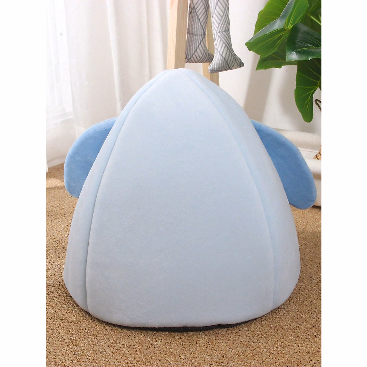 QWINEE Indoor Cat Bed Cave with Removable Cushion Pet Plush Warm Tent Cartoon Penguin Design Pet Sleeping Bed for Cats Dogs Kitten Puppy and Rabbit Blue S