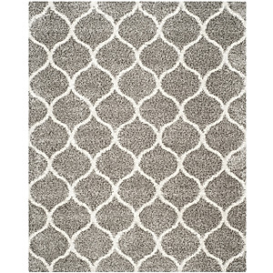 SAFAVIEH Hudson Shag Collection Area Rug - 8' x 10', Grey & Ivory, Moroccan Ogee Trellis Design, Non-Shedding & Easy Care, 2-inch Thick Ideal for High Traffic Areas in Living Room, Bedroom (SGH280B)