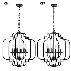 JULL 6 Lights Black Chandelier, Farmhouse Rustic Wrought Iron Modern Chandeliers Lighting Fixture,Dining Table Pendant Light for Foyer,Kitchen Island,Dining Living Room.Adjustable Height,W23”*H26”