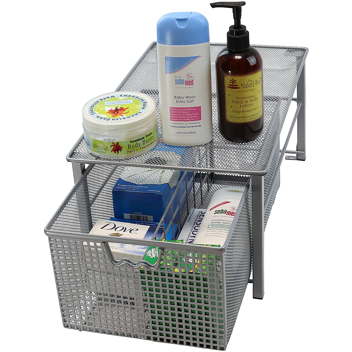 DecoBros Mesh Cabinet Basket Organizer with Split Card, Silver (Large - 10 x 15.8 x 7.5)