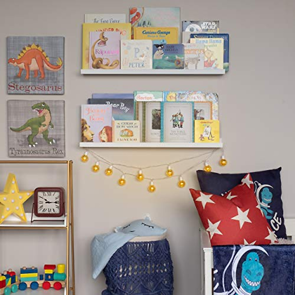 Wallniture Denver Floating Shelves for Kids Room Decor, 30" White Kids Bookshelf Picture Frames Ledge Shelves, Toddler Toys Storage, Set of 2