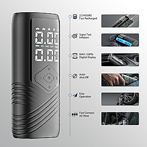 Vxdas Tire Inflator Portable Air Compressor 15000mAh Car Accessories Auto Air Pump 150PSI 3X Fast Inflation Smart Tire Pump for Car Motorcycles Bike Ball