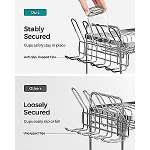 SONGMICS Dish Drying Rack - 2 Tier Dish Rack for Kitchen Counter with Rotatable and Extendable Drain Spout, Dish Drainer with Utensil, Cup, Glass, Cutting Board Holders, Gray UKCS032E01